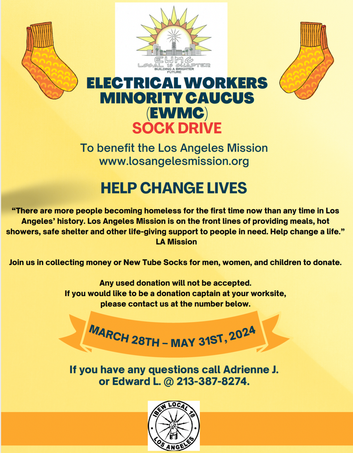 EWMC Sock Drive March 28 to May 31 – ibewlocal18
